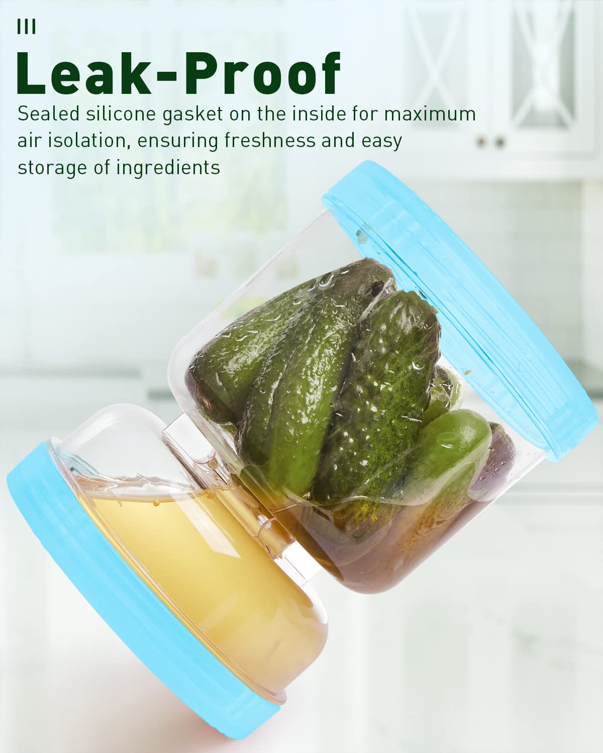 AIxibu Pickle Jar with Strainer Flip,40oz Pickle Flip Jar With Double Leak Proof,Food Storage Container of Pickles(1PCS)-Blue