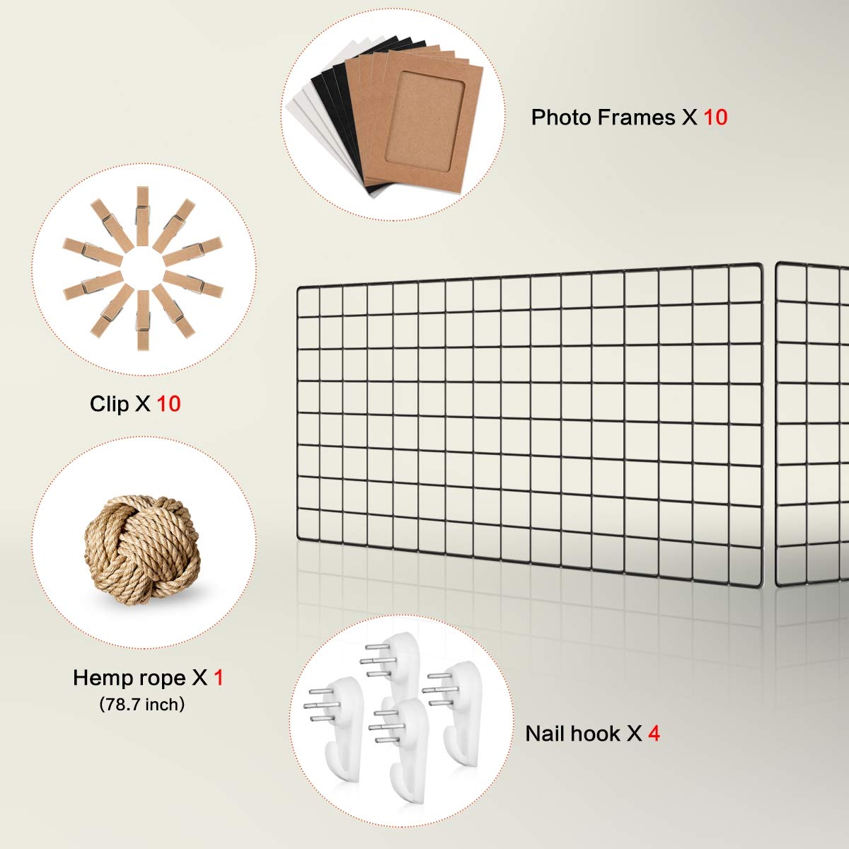 Wall Photo Grid Shelf, Wall Hanging Ins Art Display Grid Panel for Decor & Storage, Metal Wire Notice Boards & Memo Board, Mesh Tool Organiser, Wall Photo Frame 2 Pcs (Black, 15.7 x 31.5 inches)