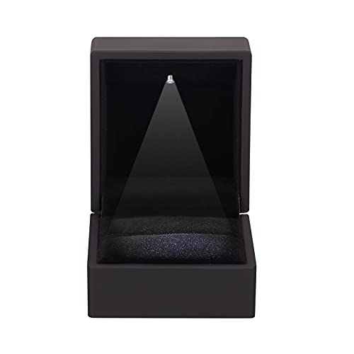 2 Pieces Ring Earring Gift Box with LED light, Elegant Velvet Ring Case Jewelry Display for Proposal, Engagement, Wedding, Gift (Black)