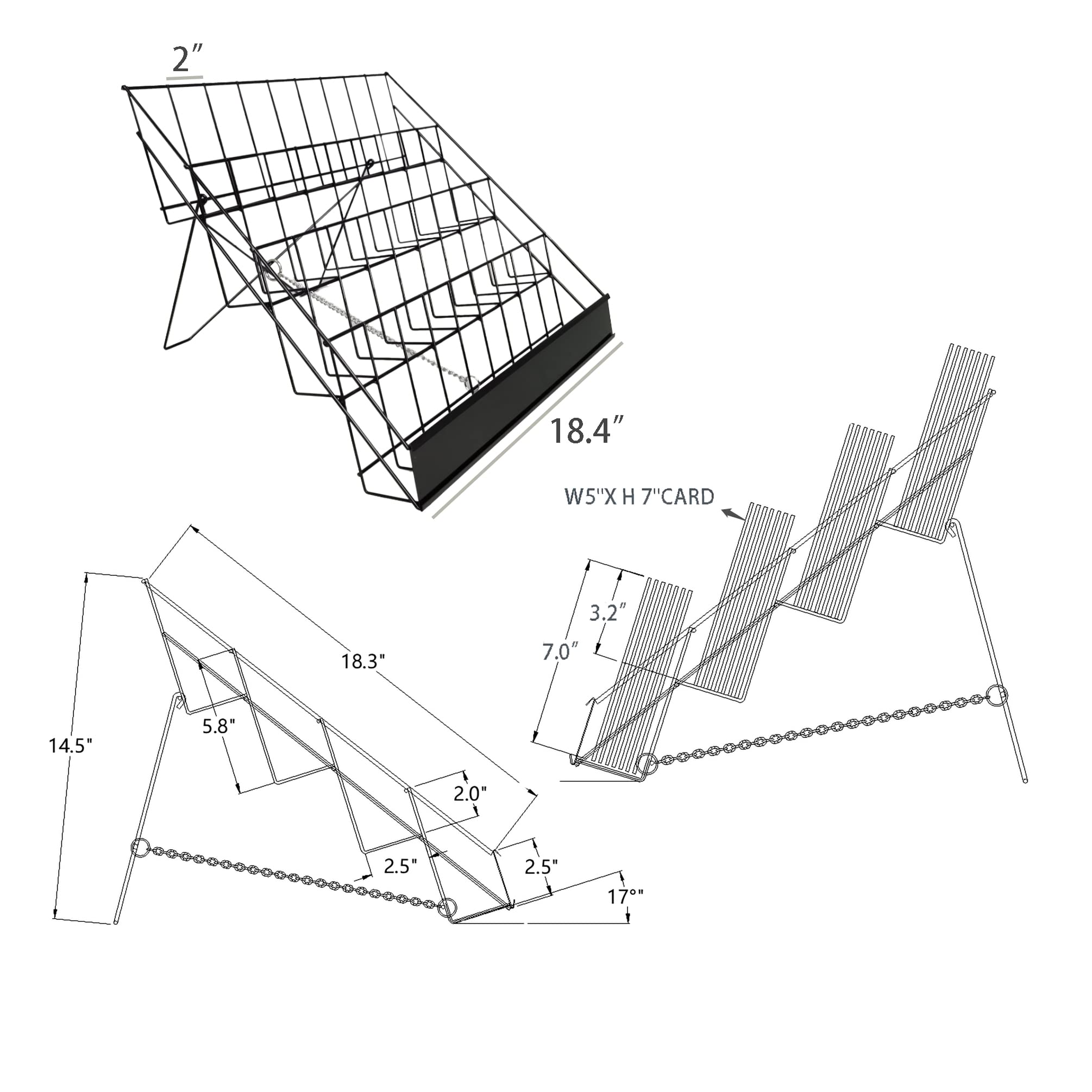 FixtureDisplaysÂź 4-Tiered Book Signing Rack, CD Display, 18" Wire Rack for Tabletop Use, 2.5" Open Shelves, with Header - Black 119362-FBA
