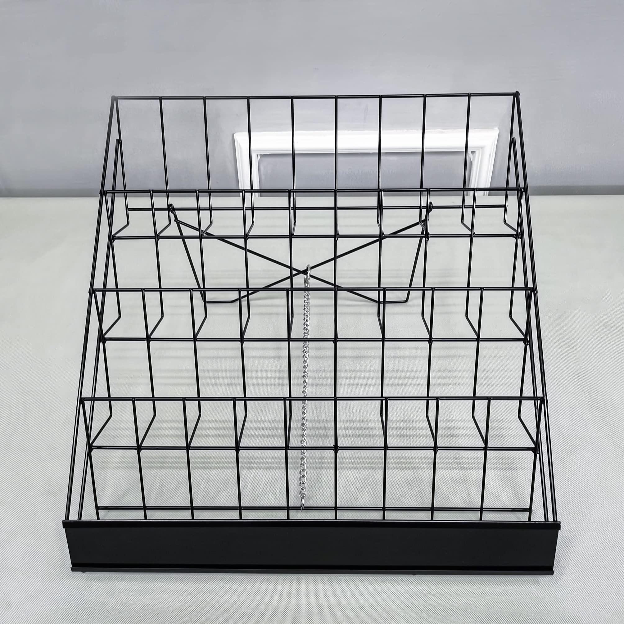 FixtureDisplaysÂź 4-Tiered Book Signing Rack, CD Display, 18" Wire Rack for Tabletop Use, 2.5" Open Shelves, with Header - Black 119362-FBA