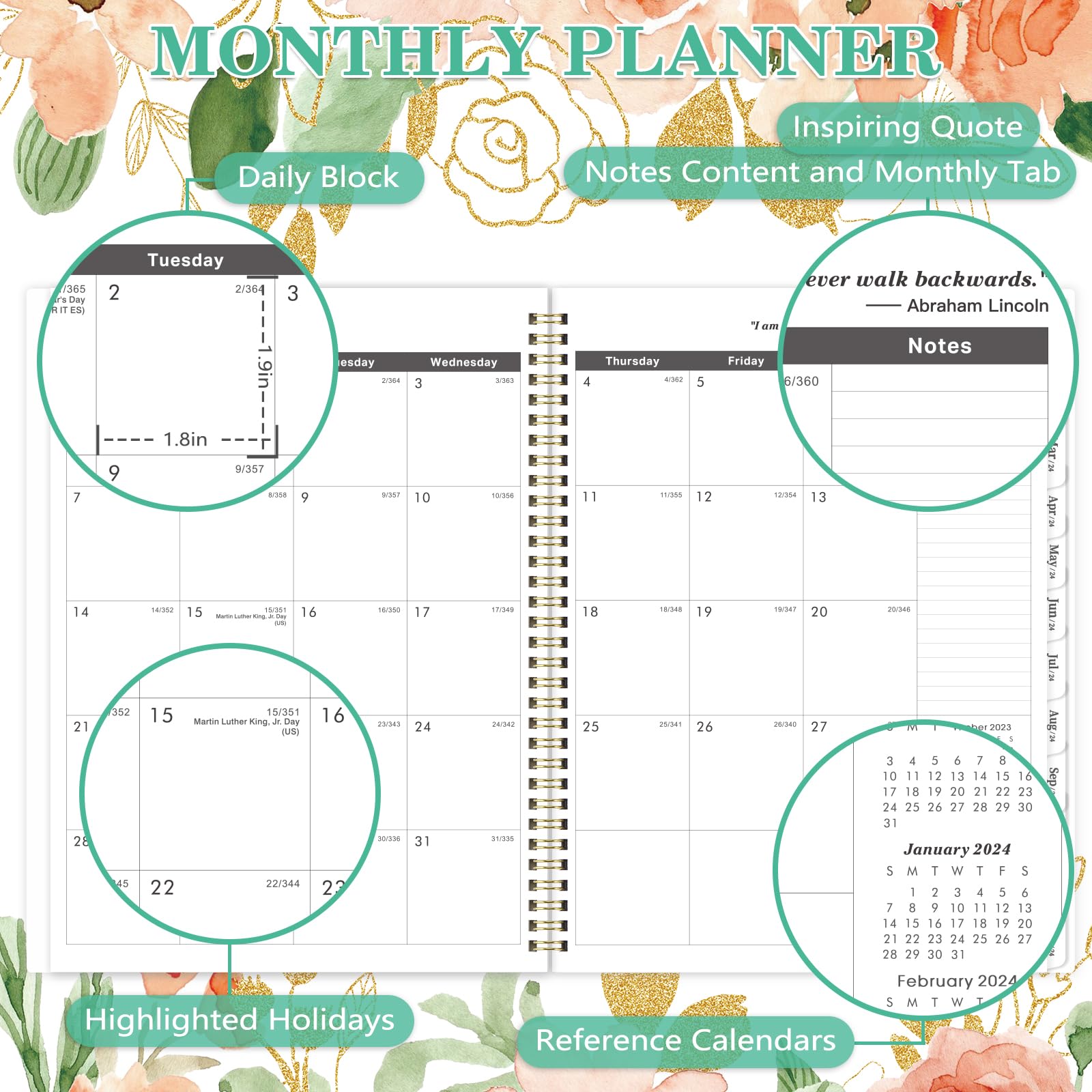 2023-2025 Monthly Planner/Calendar - 2 Year Monthly Planner 2023-2025, July 2023 - June 2025, 9" x 11", Planner with Monthly Tabs, Flexible Cover, Two-Side Pocket, Perfect Organizer