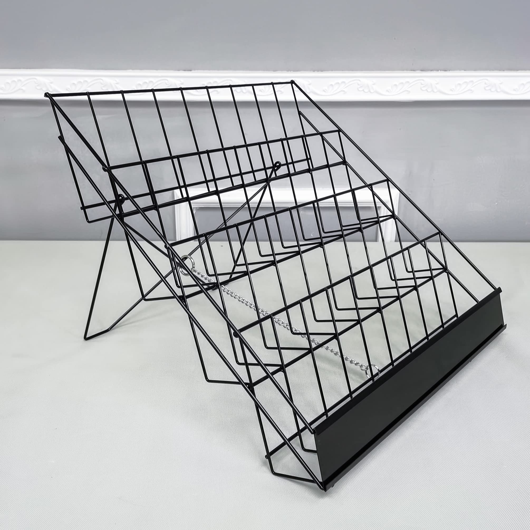 FixtureDisplaysÂź 4-Tiered Book Signing Rack, CD Display, 18" Wire Rack for Tabletop Use, 2.5" Open Shelves, with Header - Black 119362-FBA