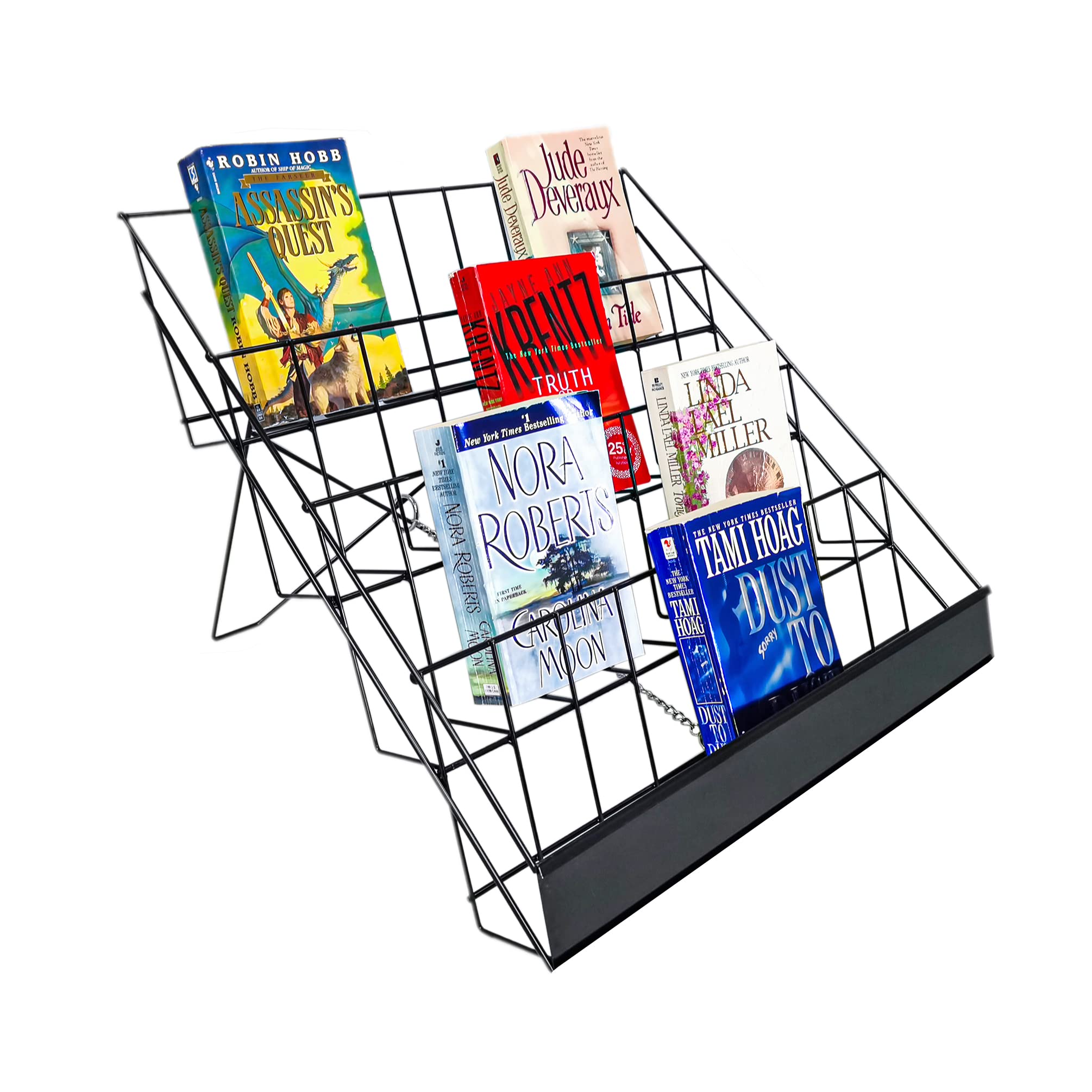 FixtureDisplaysÂź 4-Tiered Book Signing Rack, CD Display, 18" Wire Rack for Tabletop Use, 2.5" Open Shelves, with Header - Black 119362-FBA
