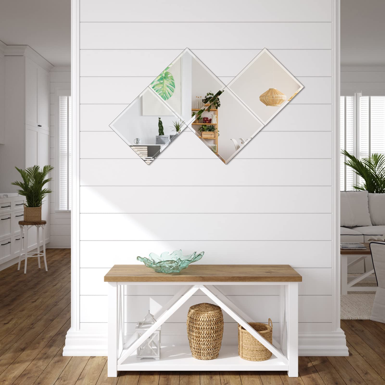 PETAFLOP 14x48 Inch Full Length Mirror and 4PCS 11x11 Inch Wall Mirror Tiles