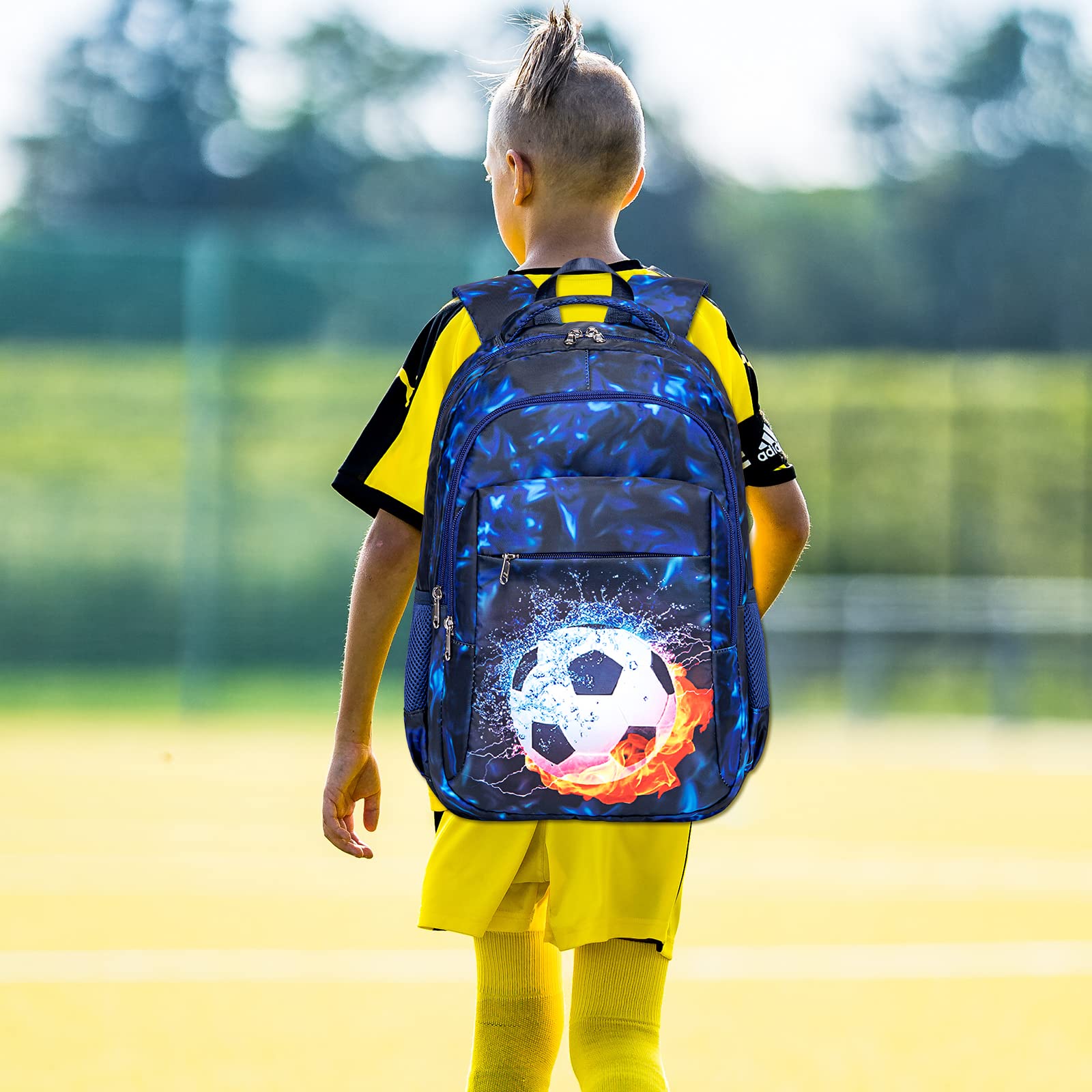 LEDAOU School Backpack Teen Boys Girls Bookbag Daypack School Bag (Football Black)