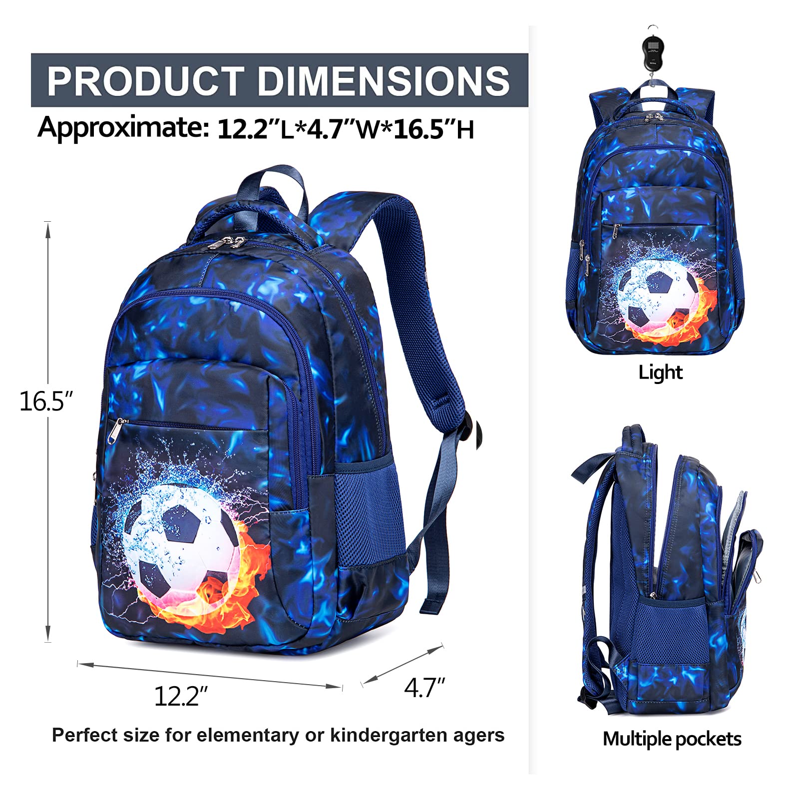 LEDAOU School Backpack Teen Boys Girls Bookbag Daypack School Bag (Football Black)