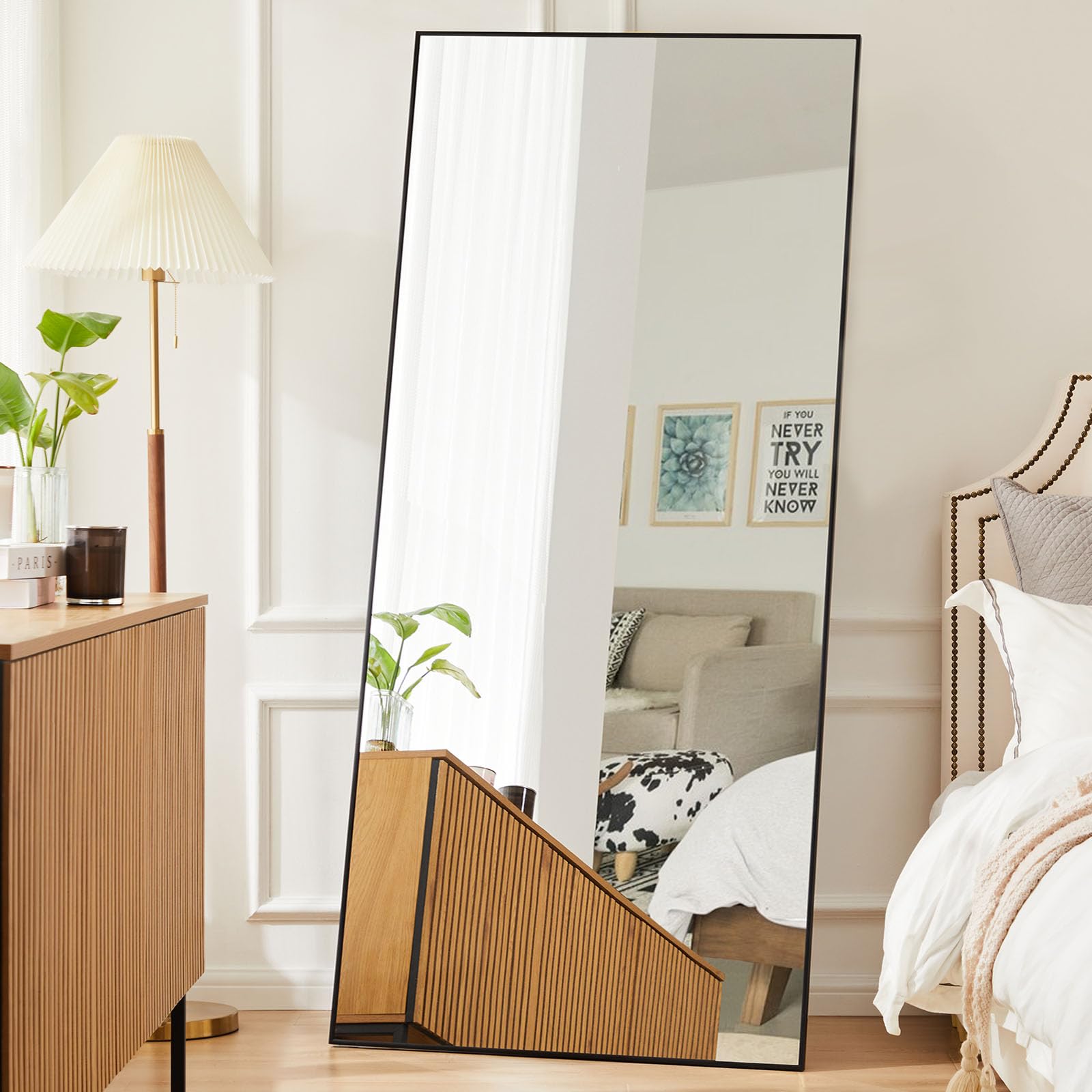 Sweetcrispy Mirror Full Length 71"x30" Full Body Floor Standing Mirror Hanging or Leaning Against Wall, Large Wall Mirror with Stand Aluminum Alloy Thin Frame for Bedroom Cloakroom, Black