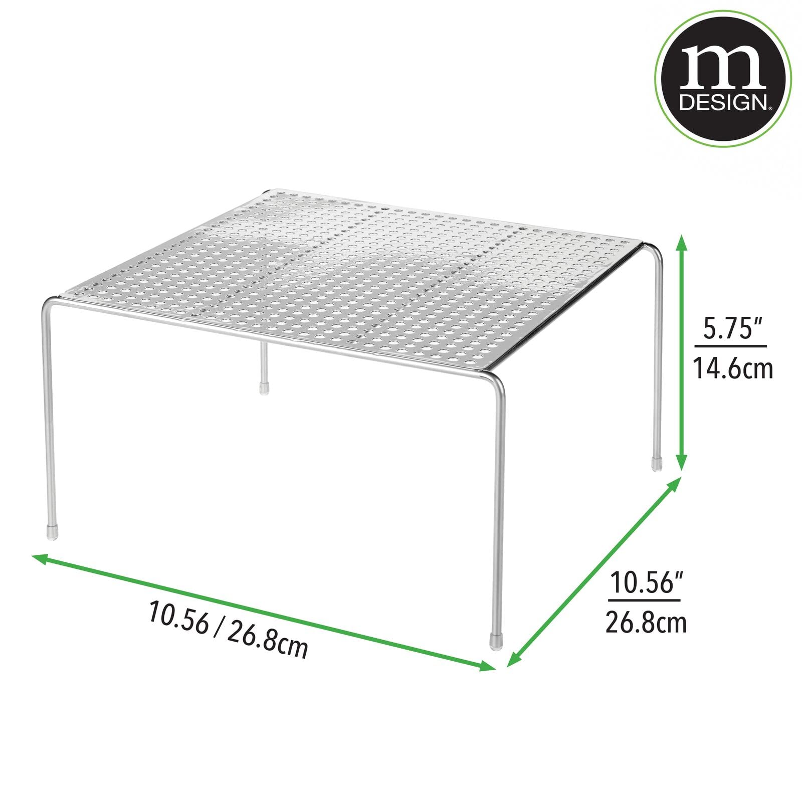 mDesign Modern Metal Square Kitchen Cabinet, Pantry, Countertop Organizer Storage Shelves for Kitchen Cabinets, Countertops, Pantry - Durable Steel, Non-Skid Feet, 2 Pack - Silver