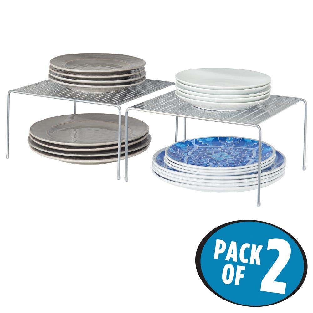 mDesign Modern Metal Square Kitchen Cabinet, Pantry, Countertop Organizer Storage Shelves for Kitchen Cabinets, Countertops, Pantry - Durable Steel, Non-Skid Feet, 2 Pack - Silver