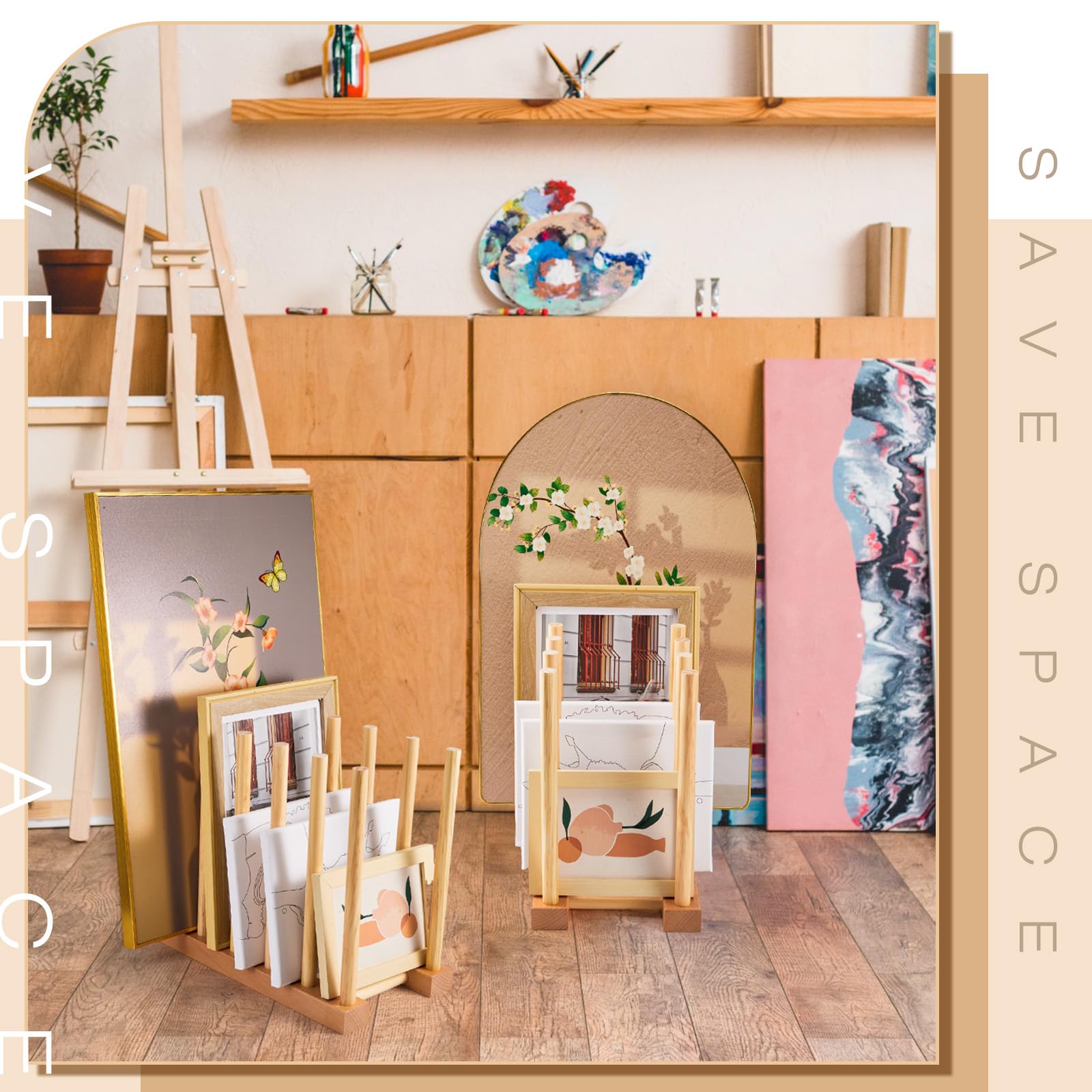 Ctosree 2 Pcs Wood Art Storage Rack Art Drying Rack Display Canvas Storage Canvas Rack Art Storage Holder Stand for Drawing Canvas Board Panel Print Matter Paper Pad Backing Plate, 8.3 x 15 x 13.7 in