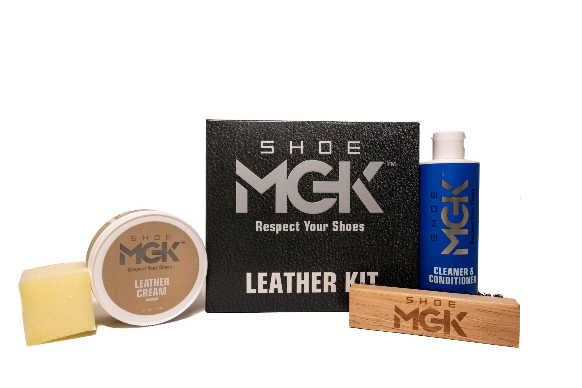 Shoe MGK Leather Care Kit - Conditioner Cream, Shoe Cleaner, Shoe Brush, Shoe Shine Sponge