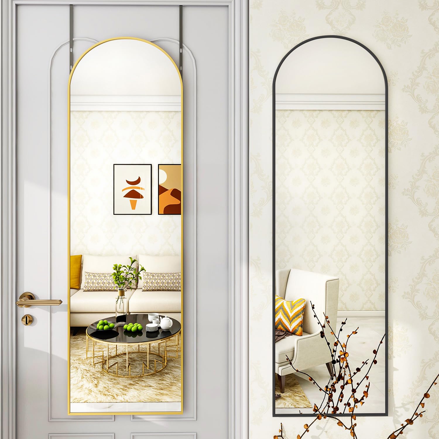 Protylctaster Full Length Mirror Wall Mounted Mirror Black and Gold Over The Door Mirror Full Length Bundle Sale