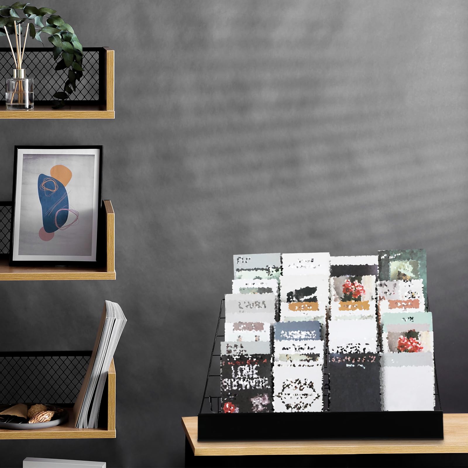 Queekay 6 Tier Wire Countertop Rack black Comic Book Holders Wide Wire Magazine Rack Tabletop Display Stand for Table Top Book Brochure Literature Comic Greeting Card Shelf Holder Stand