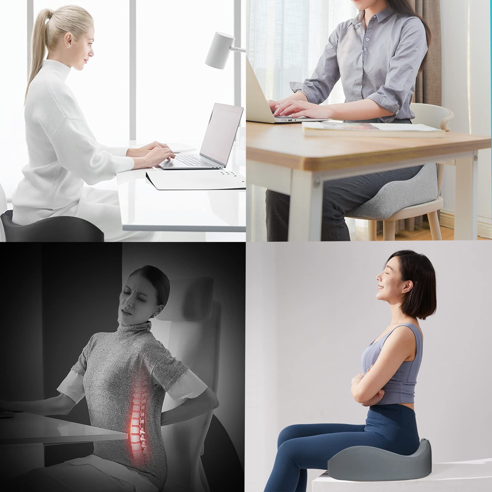 Newsty Pressure Relief Seat Cushion for Long Sitting Hours on Office, Home Chair, Car Memory Foam Office Chair Cushion for Back, Coccyx, Tailbone Pain Relief(Black)