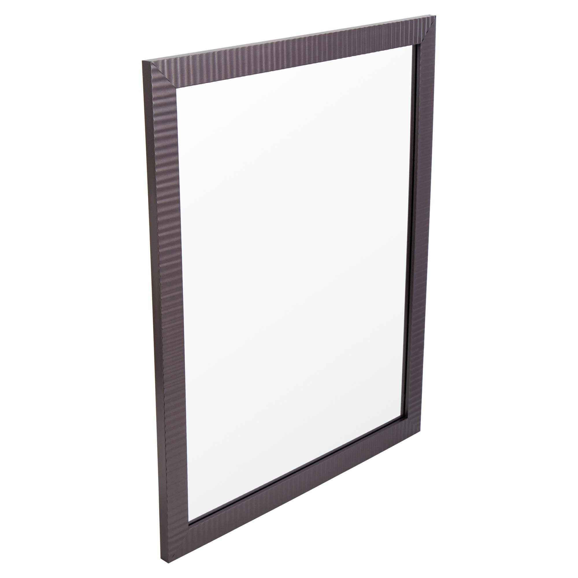 Truu Design Decorative Ridged Metallic Rectangular Wall Mirror, 16 x 20 inches, Grey