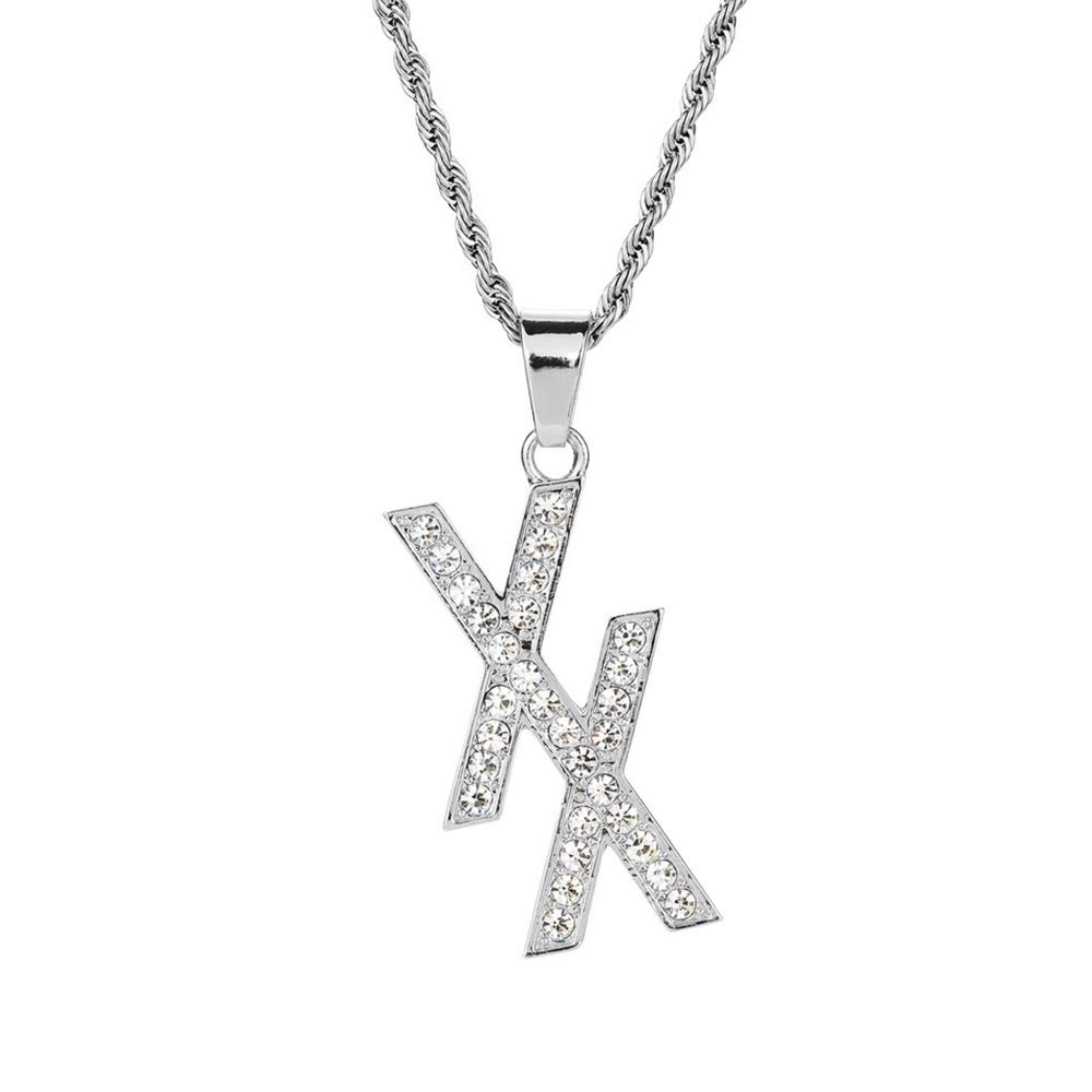 Eczixnczo Hip Hop Iced-Out XX Pendant Necklace for Rapper CZ Fully Bubble Broken Heart Pendant Necklace Chain for Men Women Fashion Jewelry11