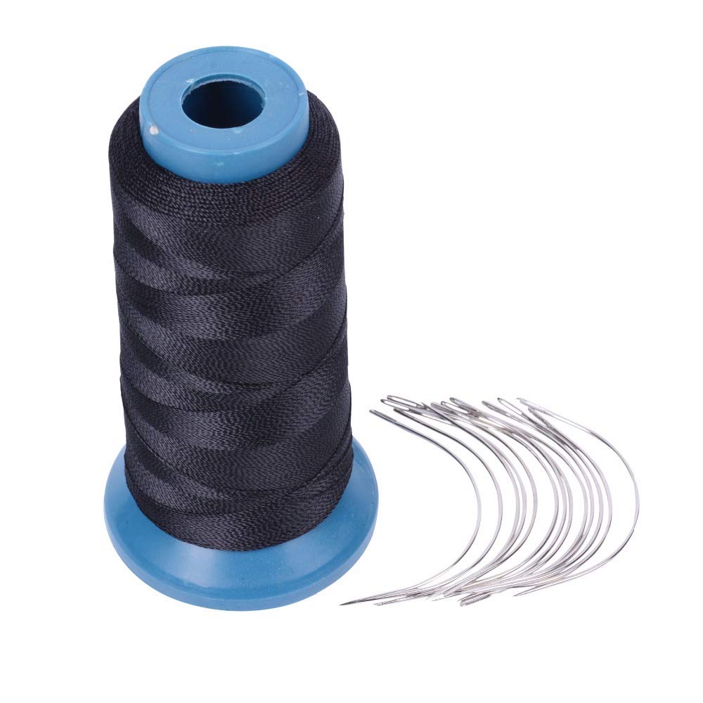 Black Hair Weaving Thread with 12 pcs of 9cm-C Type Needles/Curved hair Needles Hair Extention Accessory Thread for wig making needle