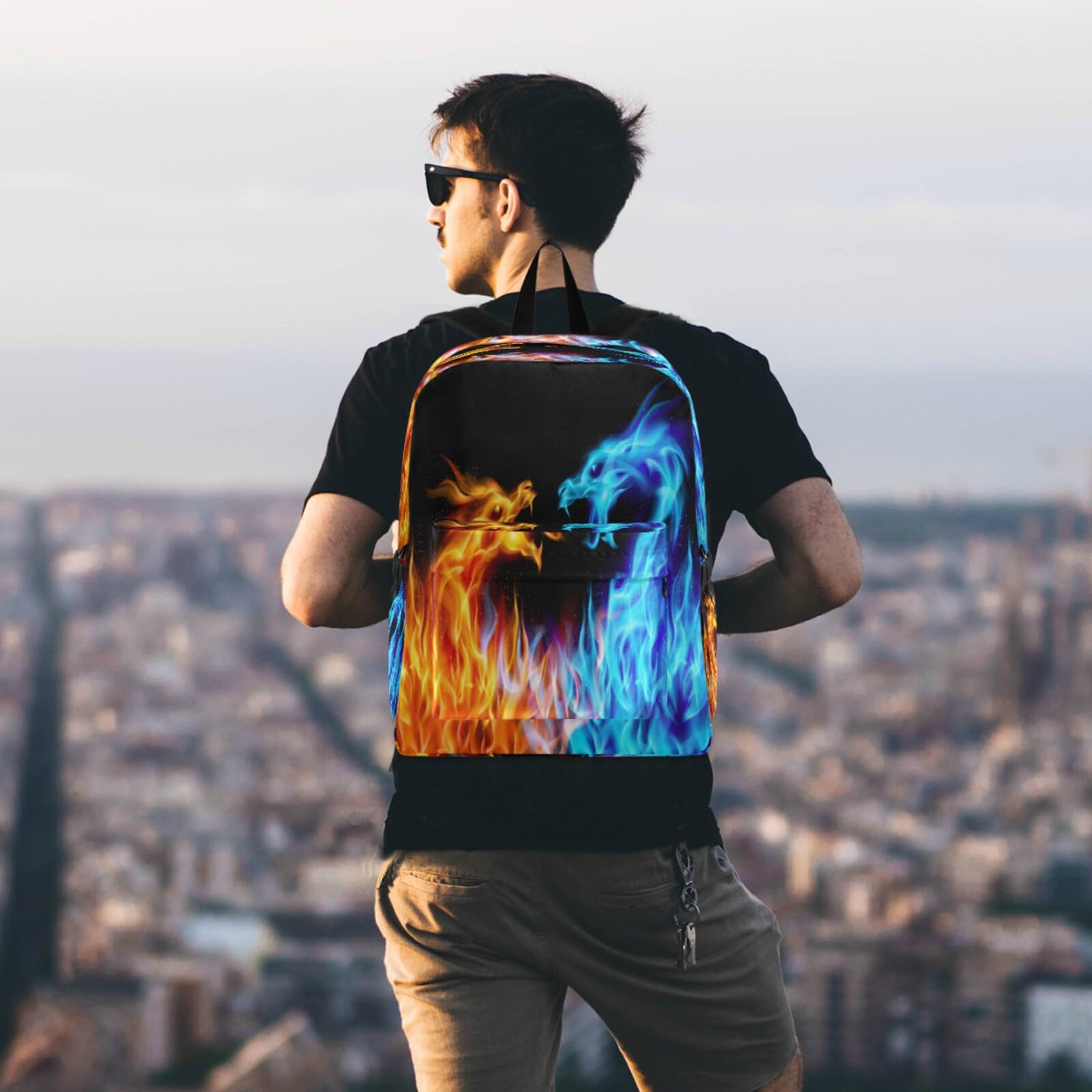 Cool Dragon Fire Backpack Travel Bag for Men Women, Lightweight Casual Daypack School Bag for Students Teens Girls Boys