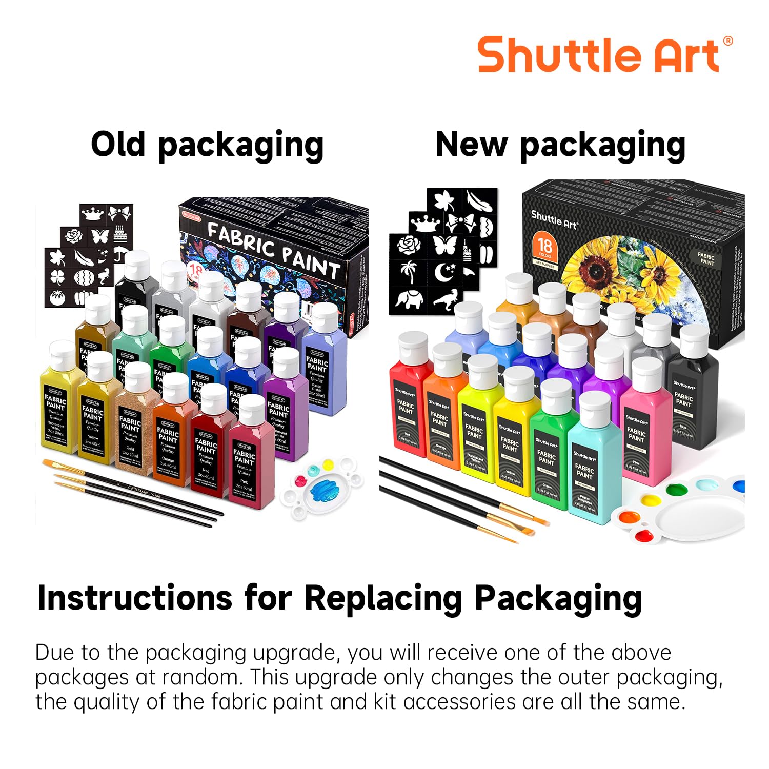 Fabric Paint, Shuttle Art 18 Colors Permanent Soft Fabric Paint in Bottles (60ml/2oz) with Brushes, Palette, Stencils, Non-Toxic Textile Paint for T-shirts, Shoes, Jeans, Bags, DIY Projects&Art Crafts