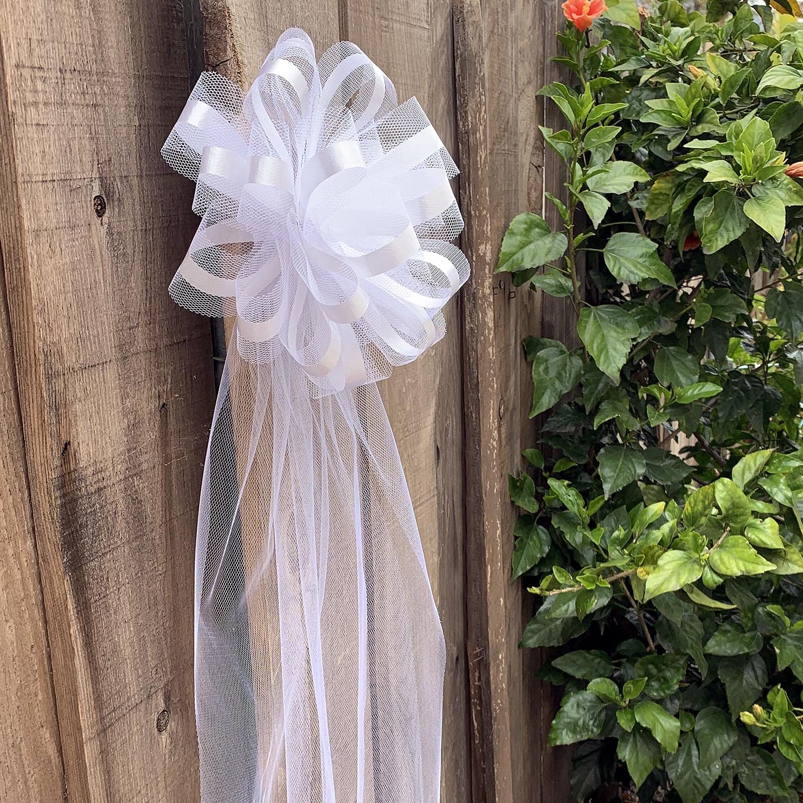 Large Assembled White Wedding Pew Bows - 10" Wide, Set of 6, Tulle Wedding Bows, Mother's Day, Reception, Aisle Decoration, Bridal Shower, Anniversary, Birthday, Fundraiser, Wedding Event