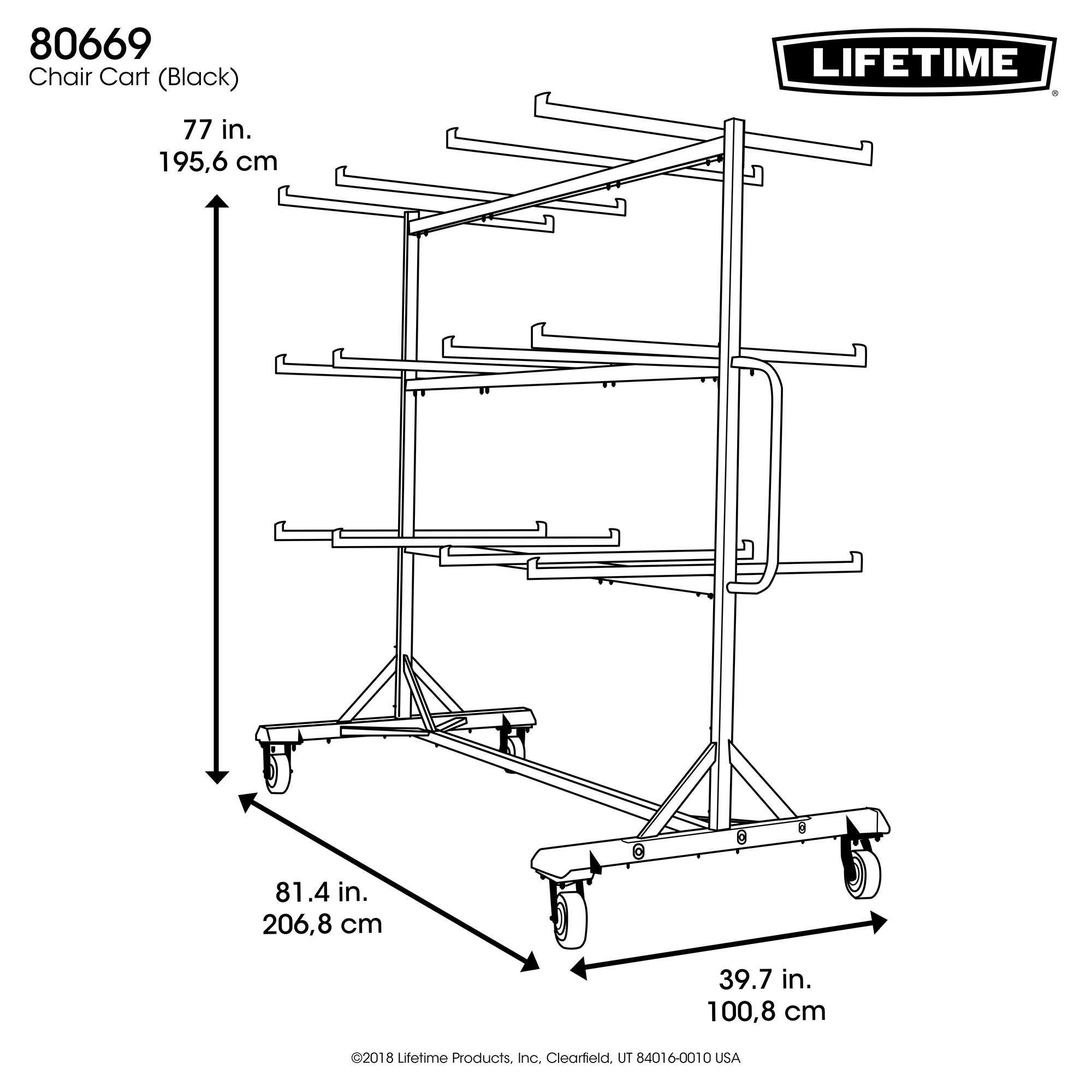 LIFETIME 80669 Upright Chair Storage Cart, Black