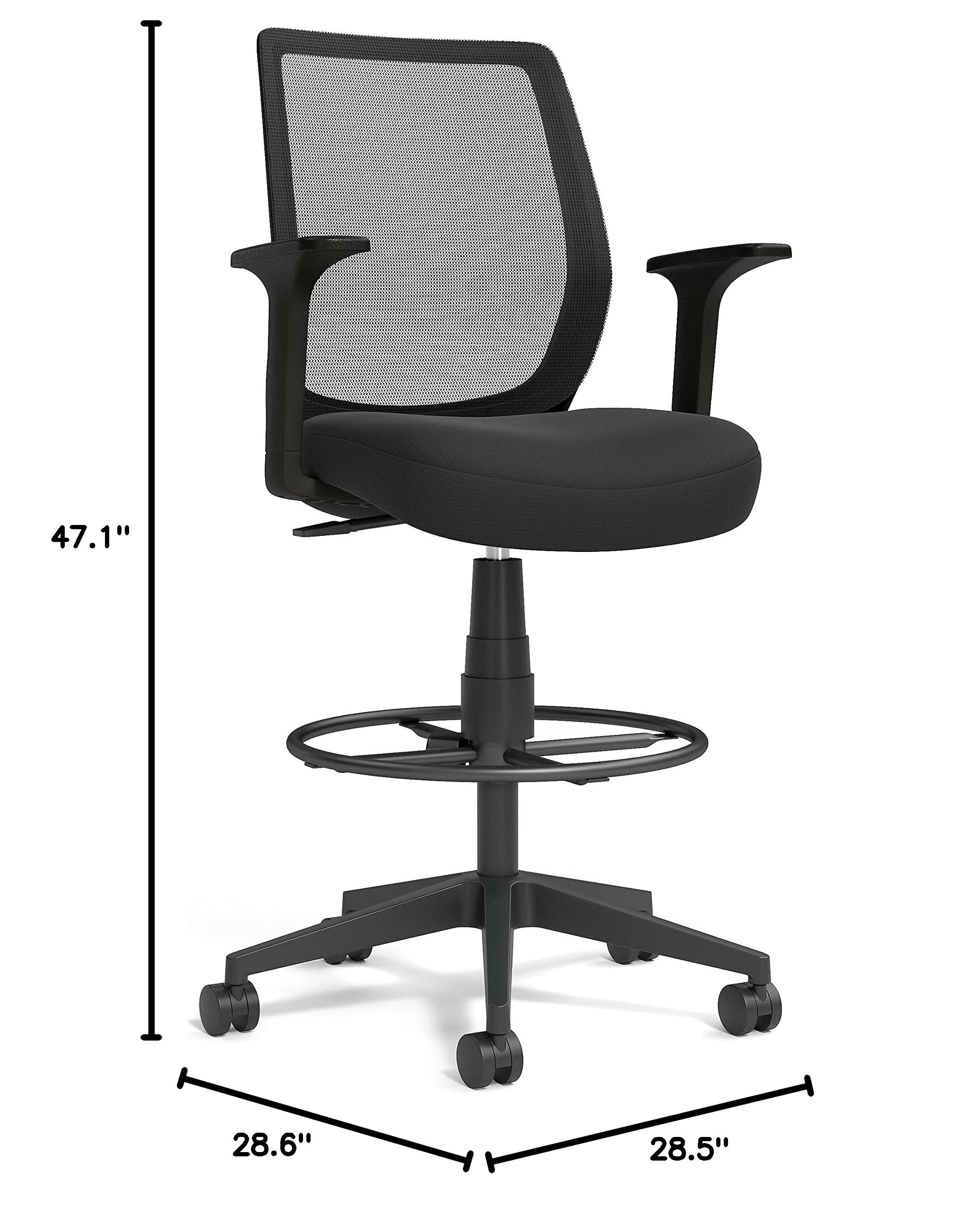 Union & Scale Un59384 Essentials Mesh Back Fabric Drafting Stool, Black