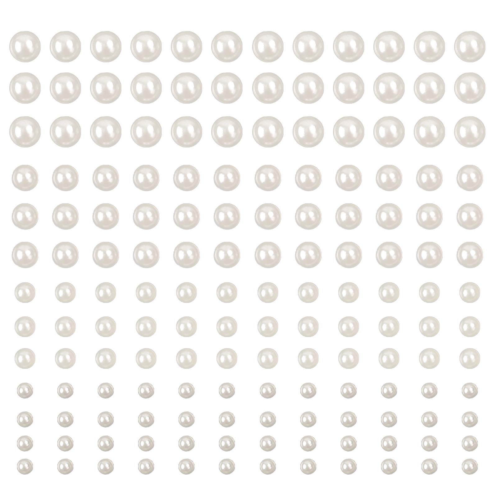 990 Pcs Self Adhesive Pearl Stickers, White Flat Back Pearls Sticker for Face Beauty Makeup Nail Art Cell Phone DIY Crafts Home Decor Scrapbooking Embellishments, 3mm/4mm/5mm/6mm