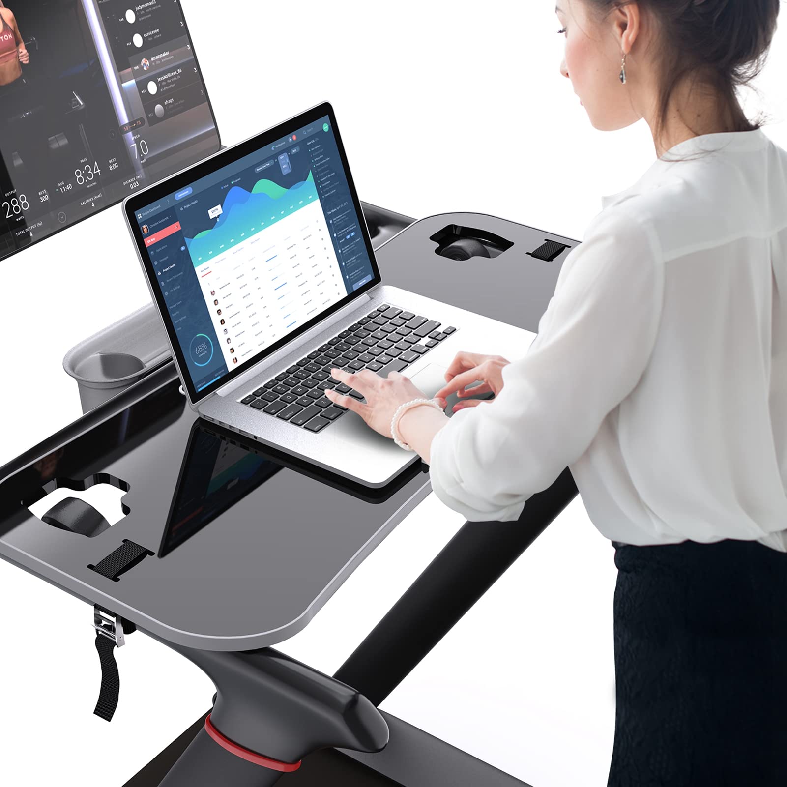 Treadmill Desk Attachment Compatible with Peloton Tread Laptop Holder Ergonomic Platform Tray with Tablet Holder Cooling Holes Laptop Stand for Treadmill Accessories Designed for New Peloton Tread