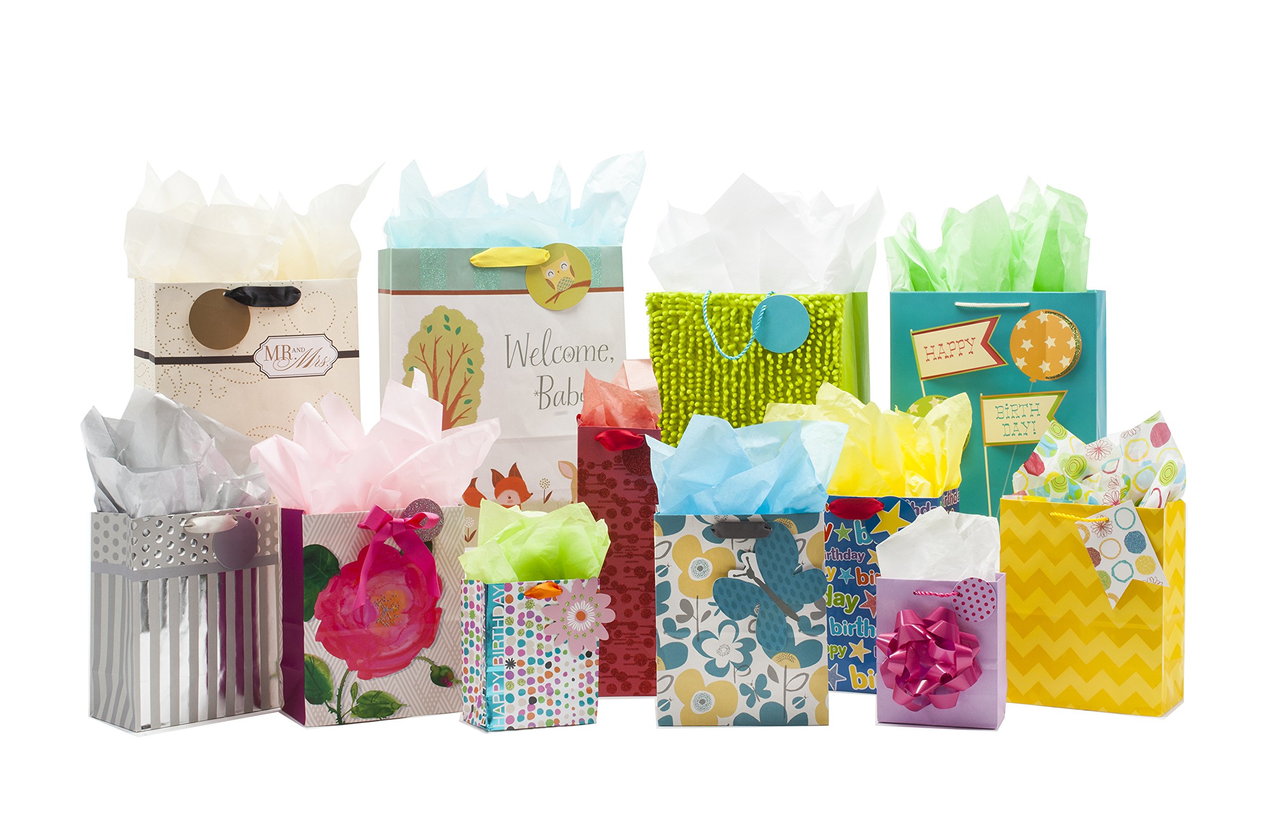 Hallmark 13" Large Gift Bag with Tissue Paper for Baby Showers, New Moms and More (B is for Boy, Blue)