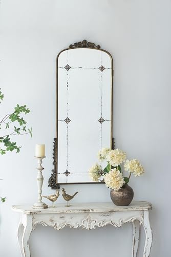 Antique Gold Full Length Mirror,Retro Full Length Mirror Metal Frame Arched Floor Mirror Full Body Mirror Wall Mirror Hanging Leaning Mirror for Living Room Bathroom Entryway 24" x 48.5"