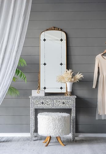 Antique Gold Full Length Mirror,Retro Full Length Mirror Metal Frame Arched Floor Mirror Full Body Mirror Wall Mirror Hanging Leaning Mirror for Living Room Bathroom Entryway 24" x 48.5"
