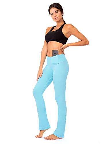 DEAR SPARKLE Bootcut Leggings for Women | Slim Look Bootleg Opaque Yoga Pants w Pocket + Plus Size (C5) (Sky, 3X-Large)