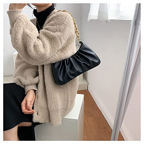 JOLLQUE Shoulder Bag for Women,Small Leather Dumpling Bag Handbag Purse,Gold Chain Going Out Evening Clutch Purses (Black)
