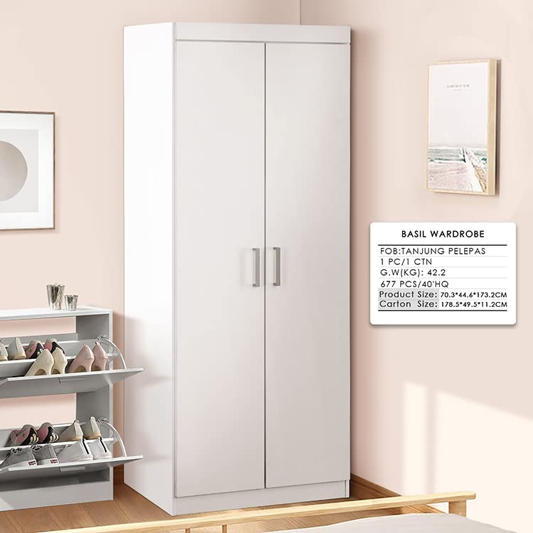 Wardrobe with Adjustable Shelf/Hanging Rod, Modern Simple Style Armoire Clothes Closet,White Wood Floor Standing Wardrobe Clothes Organizer