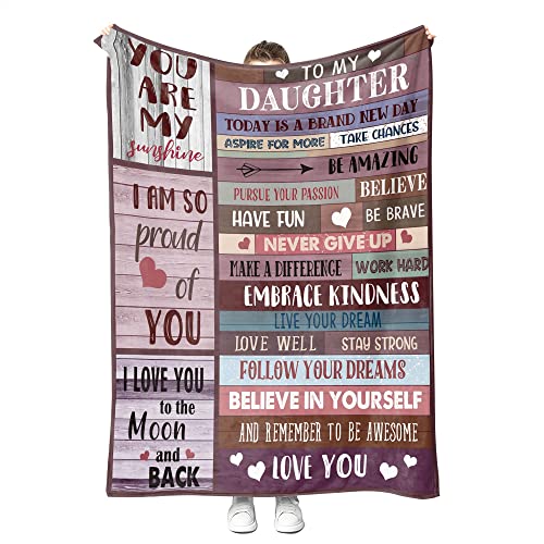 YunTu to My Daughter Blanket from Dad Mom, Warm Letter Throw Blanket for Daughter, Birthday Gifts for Daughter from Mom Dad, Valentine's Gifts for Daughter (Pink Letter, 50 x 60inches(130x150cm))