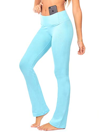DEAR SPARKLE Bootcut Leggings for Women | Slim Look Bootleg Opaque Yoga Pants w Pocket + Plus Size (C5) (Sky, 3X-Large)