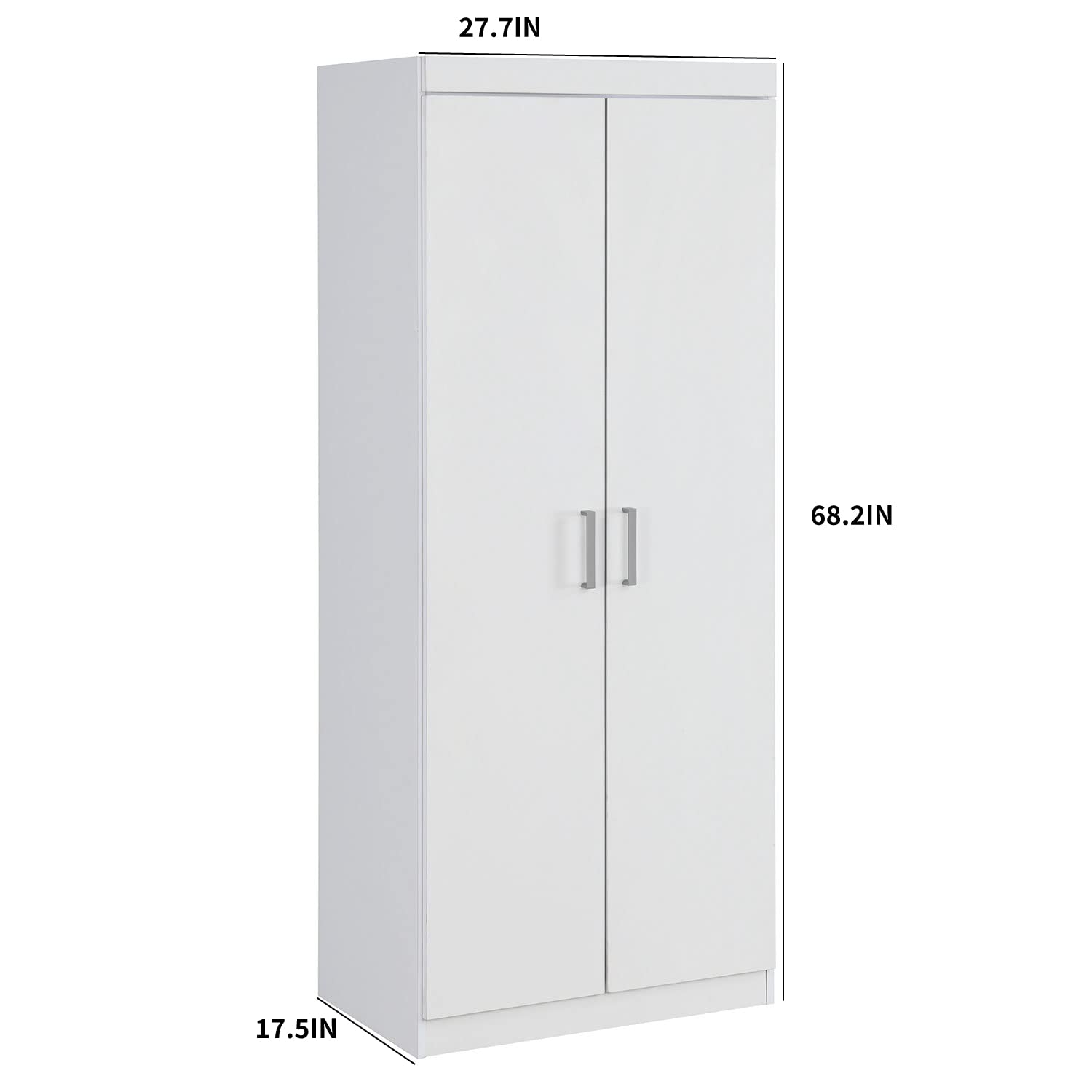 Wardrobe with Adjustable Shelf/Hanging Rod, Modern Simple Style Armoire Clothes Closet,White Wood Floor Standing Wardrobe Clothes Organizer