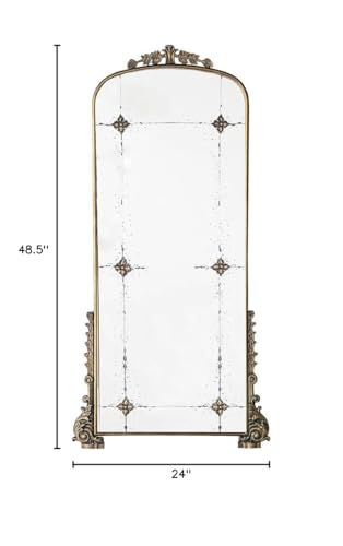 Antique Gold Full Length Mirror,Retro Full Length Mirror Metal Frame Arched Floor Mirror Full Body Mirror Wall Mirror Hanging Leaning Mirror for Living Room Bathroom Entryway 24" x 48.5"