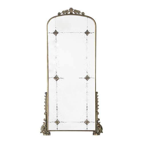 Antique Gold Full Length Mirror,Retro Full Length Mirror Metal Frame Arched Floor Mirror Full Body Mirror Wall Mirror Hanging Leaning Mirror for Living Room Bathroom Entryway 24" x 48.5"