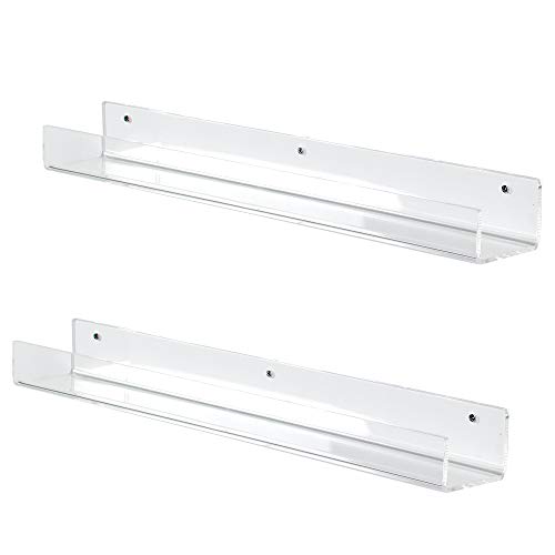 VIVO Dual Acrylic 24 inch Floating Bookshelves for Wall Display, Clear Organizer Shelves for Kids Room, Nursery, Office, and More 2-Pack, MOUNT-SF24C