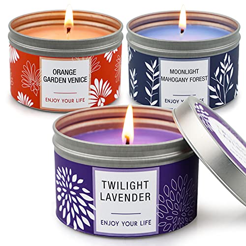 3 Pack Candles, Candles for Home Scented, 6.2 Oz Scented Candles, 100H Long Lasting Soy Candles, Candles Gifts for Women, Lavender | Orange Blossom | Mahogany Teakwood Scent