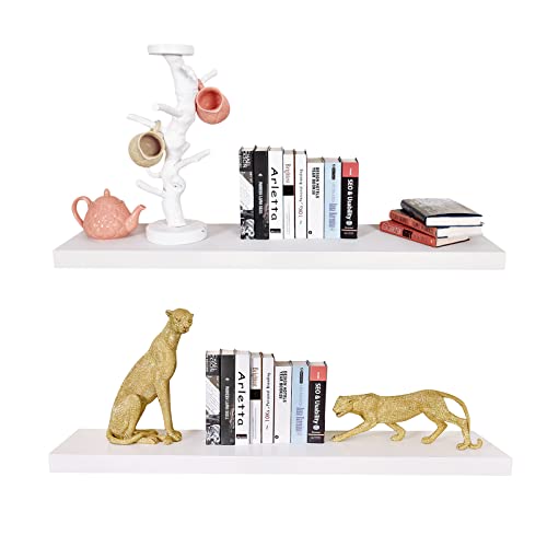 White 36" Floating Wall Mounted Shelves 2 Pack,12 Inch Deep Wide Panel Display Ledge Shelf,35.43" L x 11.81" D x 2" T