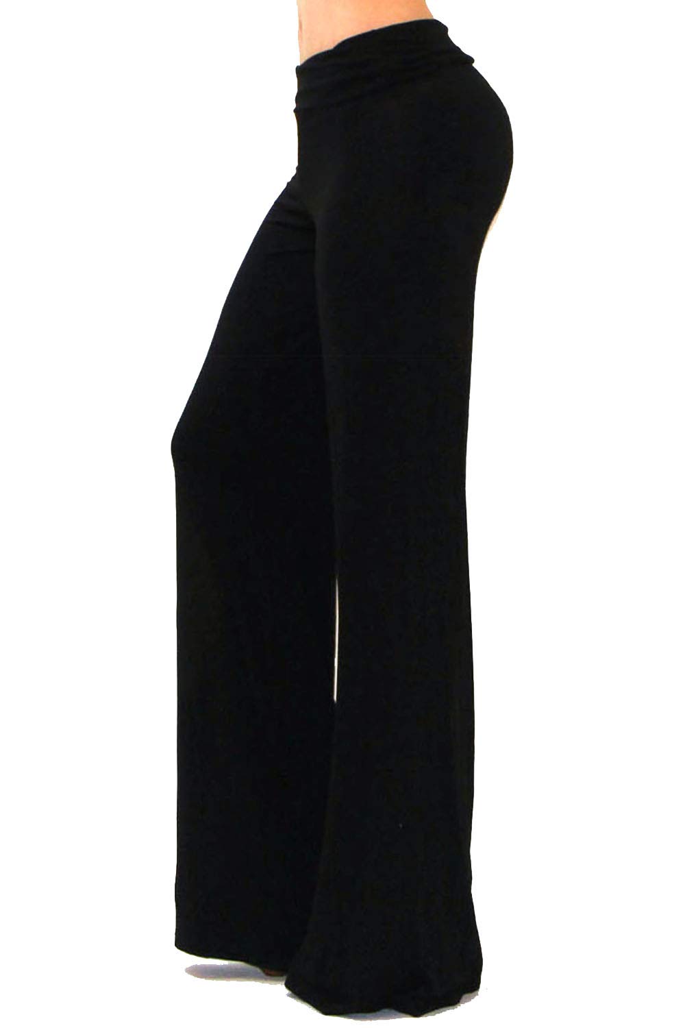 Vivicastle Women's USA Fold Over High Waist Wide Leg Long Palazzo Pants (Large, Solid Black)