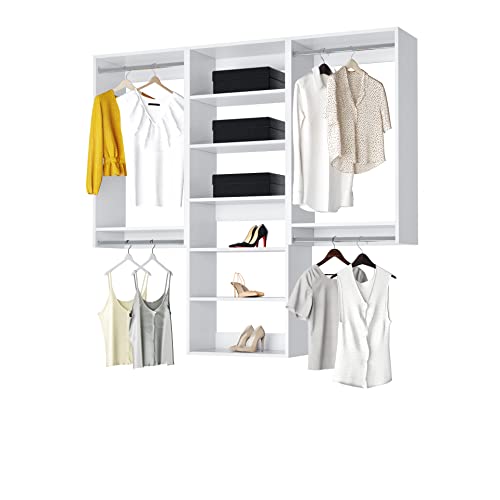 Closet Kit with Hanging Rods & Shelves - Corner Closet System - White, 72 inches Wide