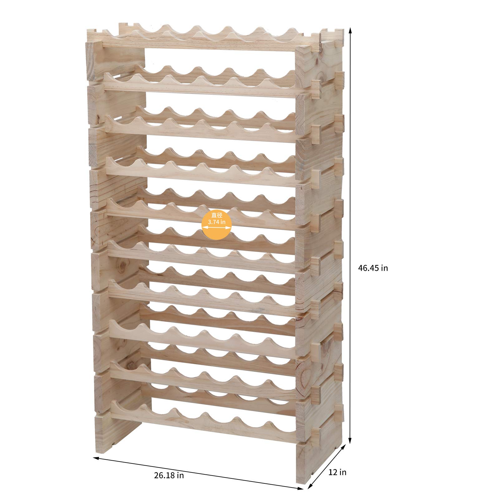 Wine Rack Solid Wood Stackable Storage Wooden Wine Rack Wine Cabinet (60 Bottles, Natural Color)