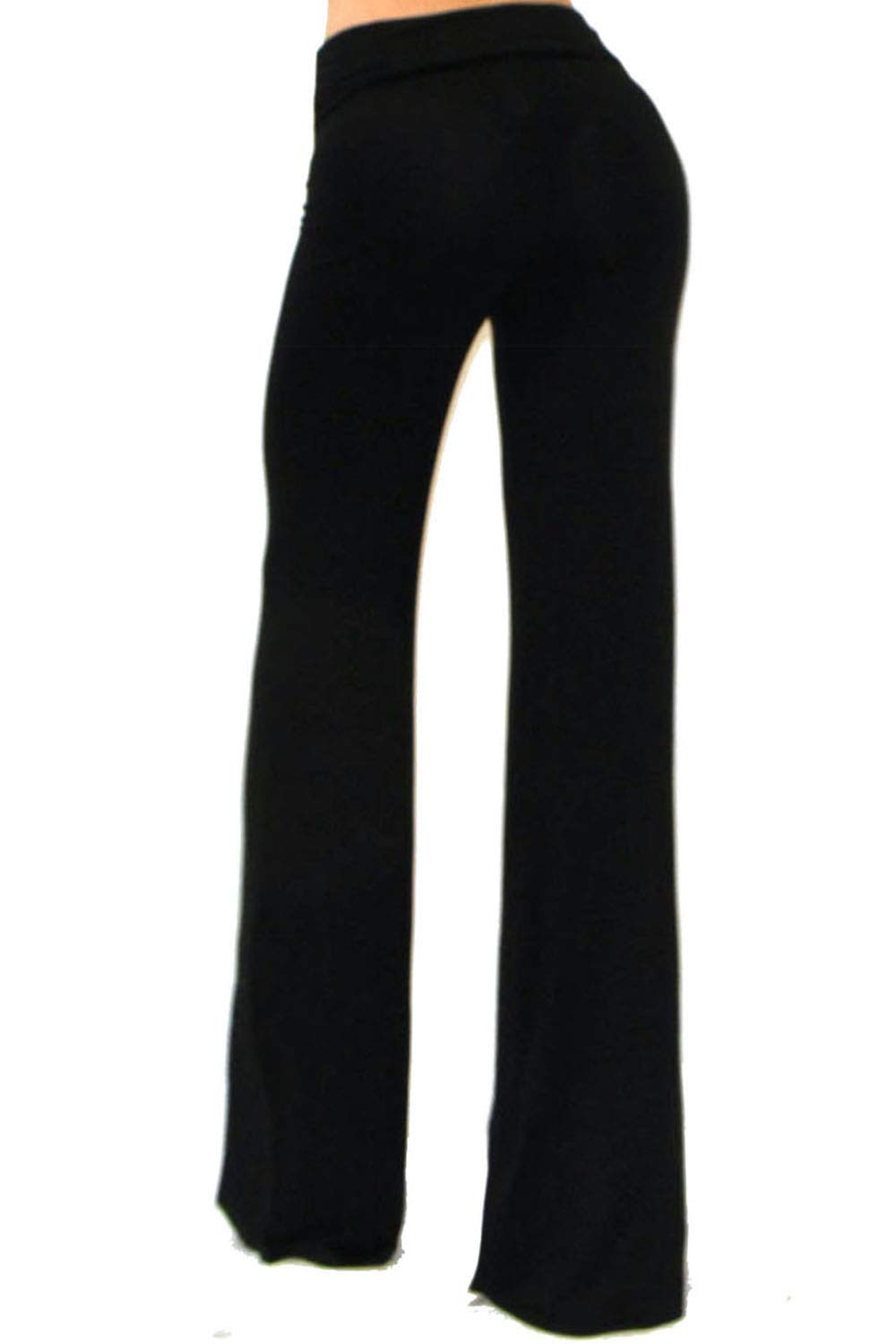 Vivicastle Women's USA Fold Over High Waist Wide Leg Long Palazzo Pants (Large, Solid Black)