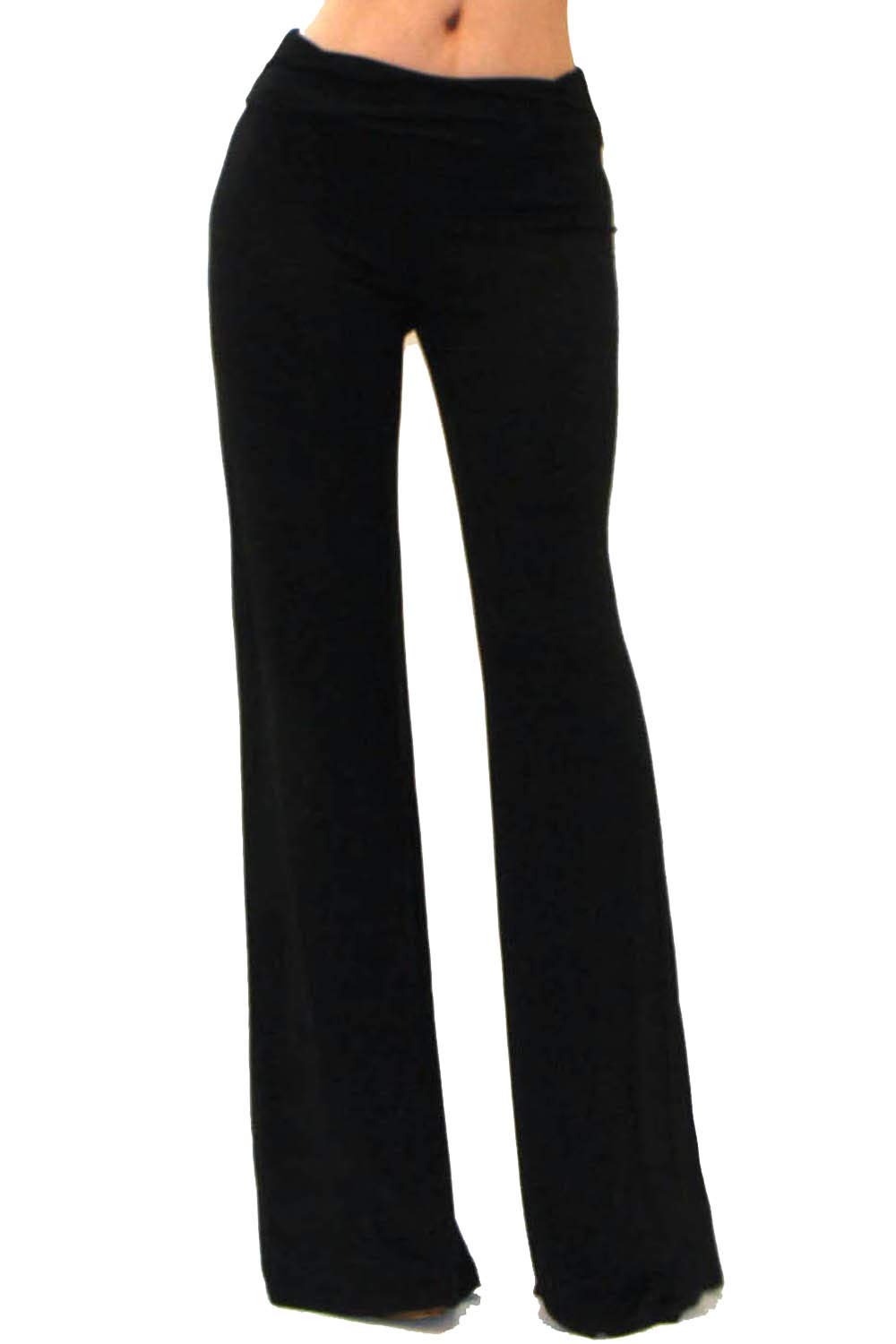 Vivicastle Women's USA Fold Over High Waist Wide Leg Long Palazzo Pants (Large, Solid Black)