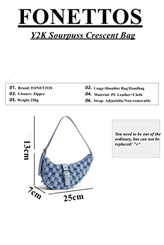 FONETTOS Y2K Saddle Hobo Bag, Women Shoulder Purse Moon Bag Handbag Fashion for Girls