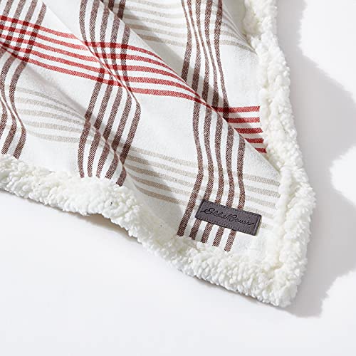Eddie Bauer - Throw Blanket, Cotton Flannel Home Decor, All Season Reversible Sherpa Bedding (Union Bay Red, Throw)